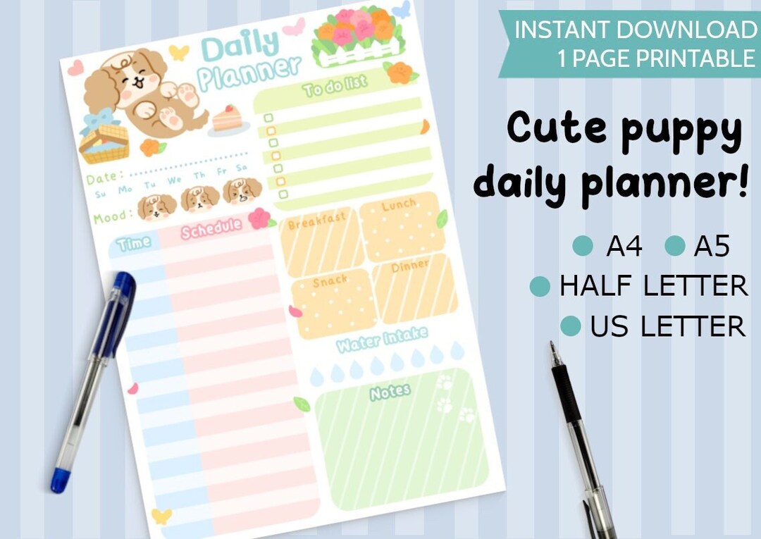 Cute Dog Puppy Daily Planner Printable Planner Productivity - Etsy