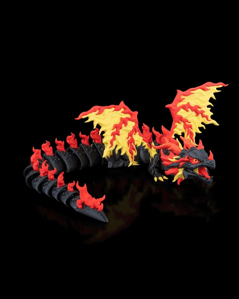 Flexible Fire Dragon Articulated Toy, Poseable Desk, PLA Plastic Fidget ...
