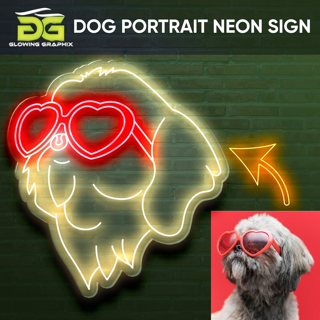 Custom Dog Portrait Neon Sign - Pet Portrait Custom LED Neon Sign ...
