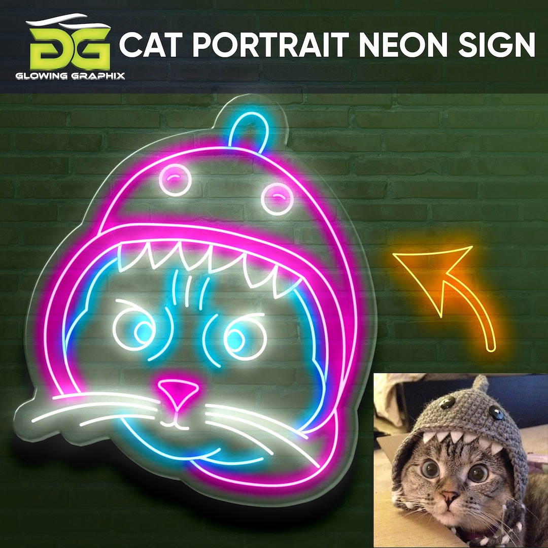 Custom Cat Portrait Neon Sign - Pet Portrait Custom LED Neon Sign ...