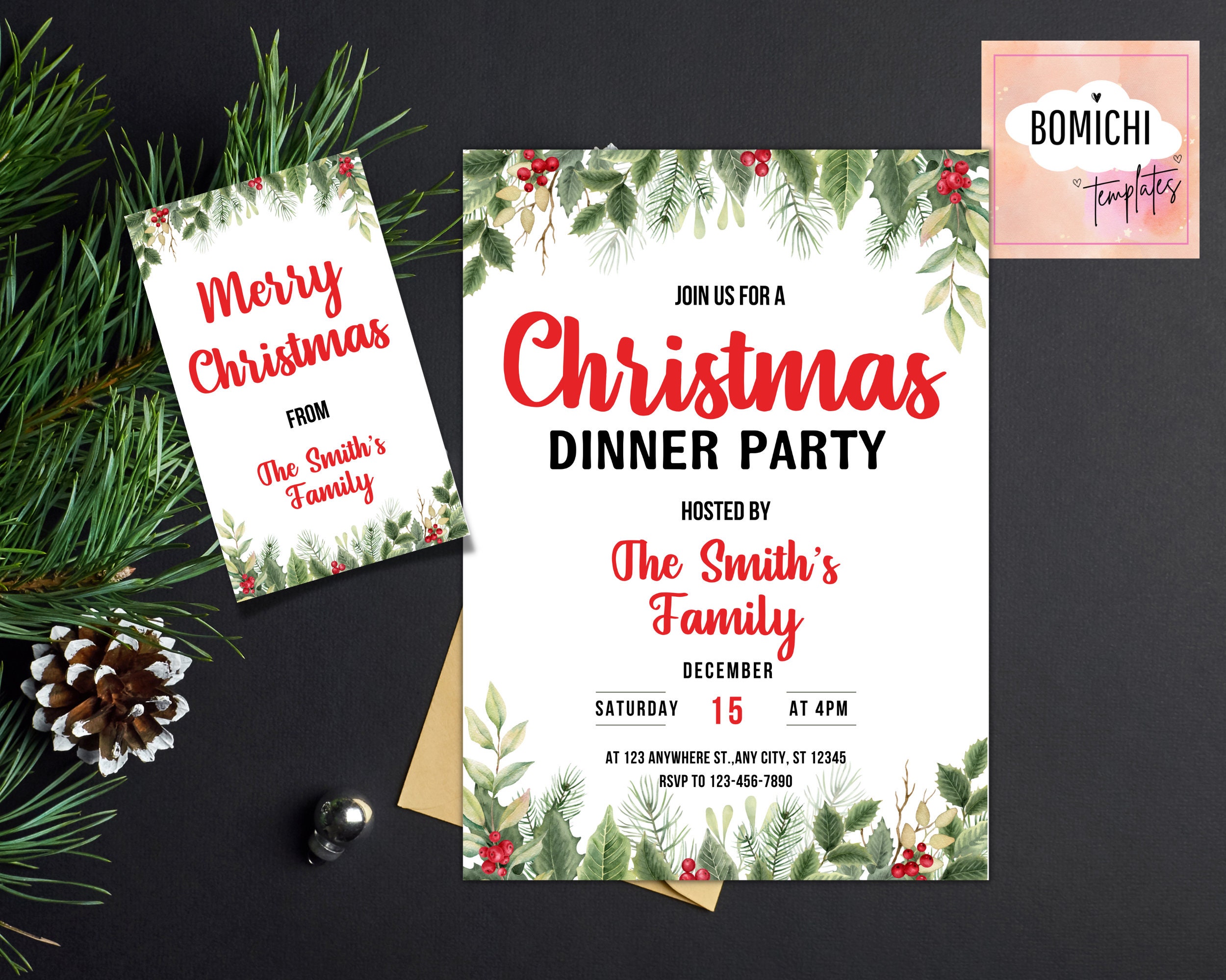 Editable Christmas Dinner Invitation Template Dinner Party - Etsy