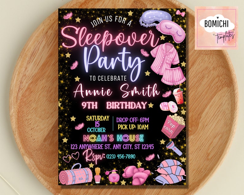 Sleepover Birthday Invitation Printable Sleepover Invite Slumber