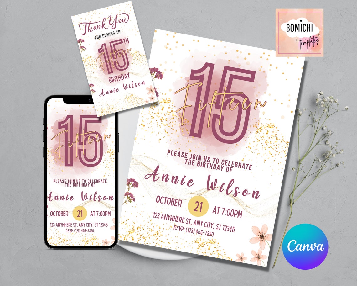 Printable and Electronic 15th Birthday Invitation Girl 15th - Etsy