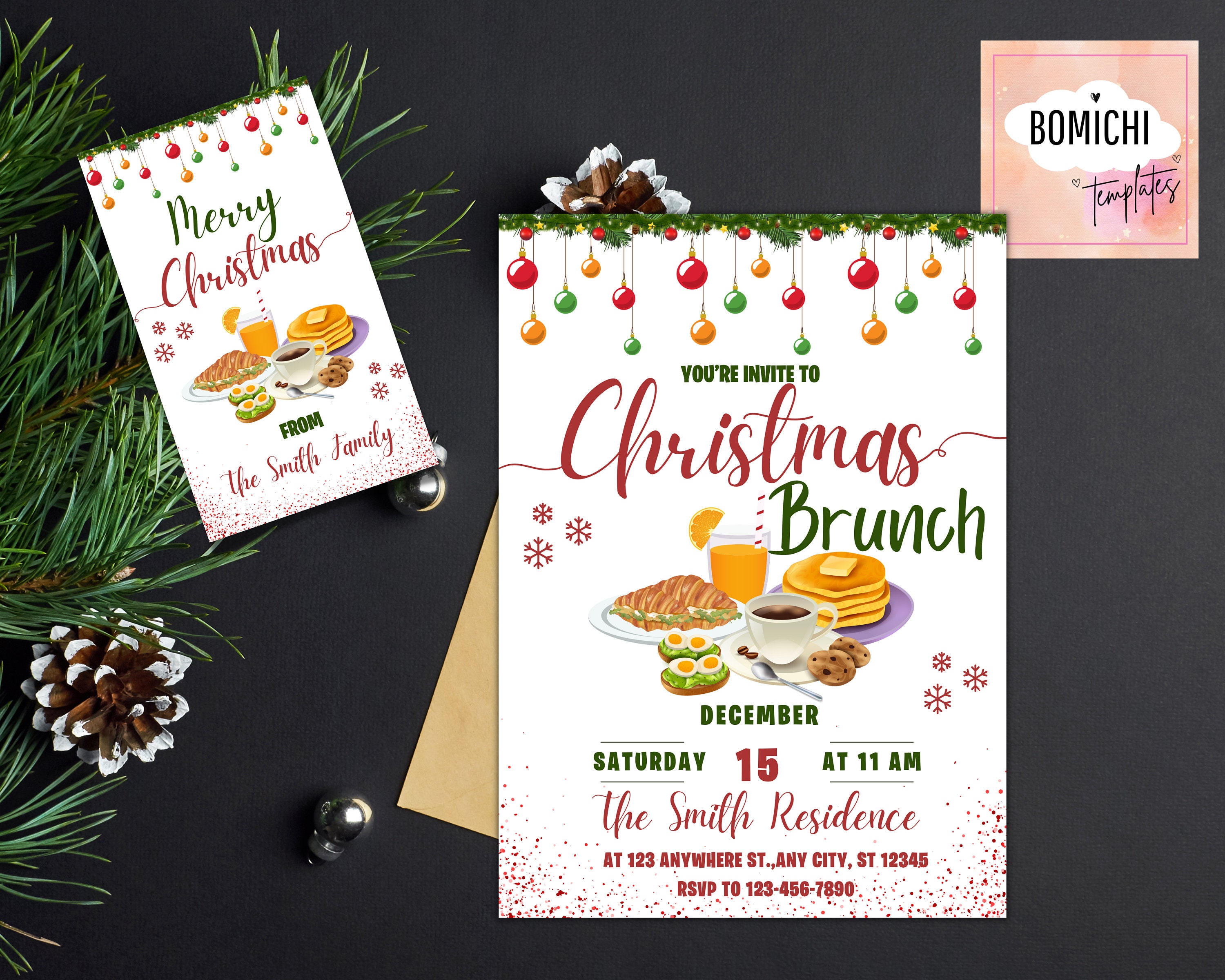 Editable Christmas Brunch Invitation Template, Let's Brunch Invitation ...