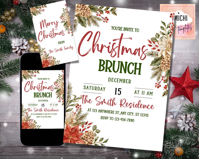 Christmas Brunch Invitation Template, Let's Brunch Invitation ...
