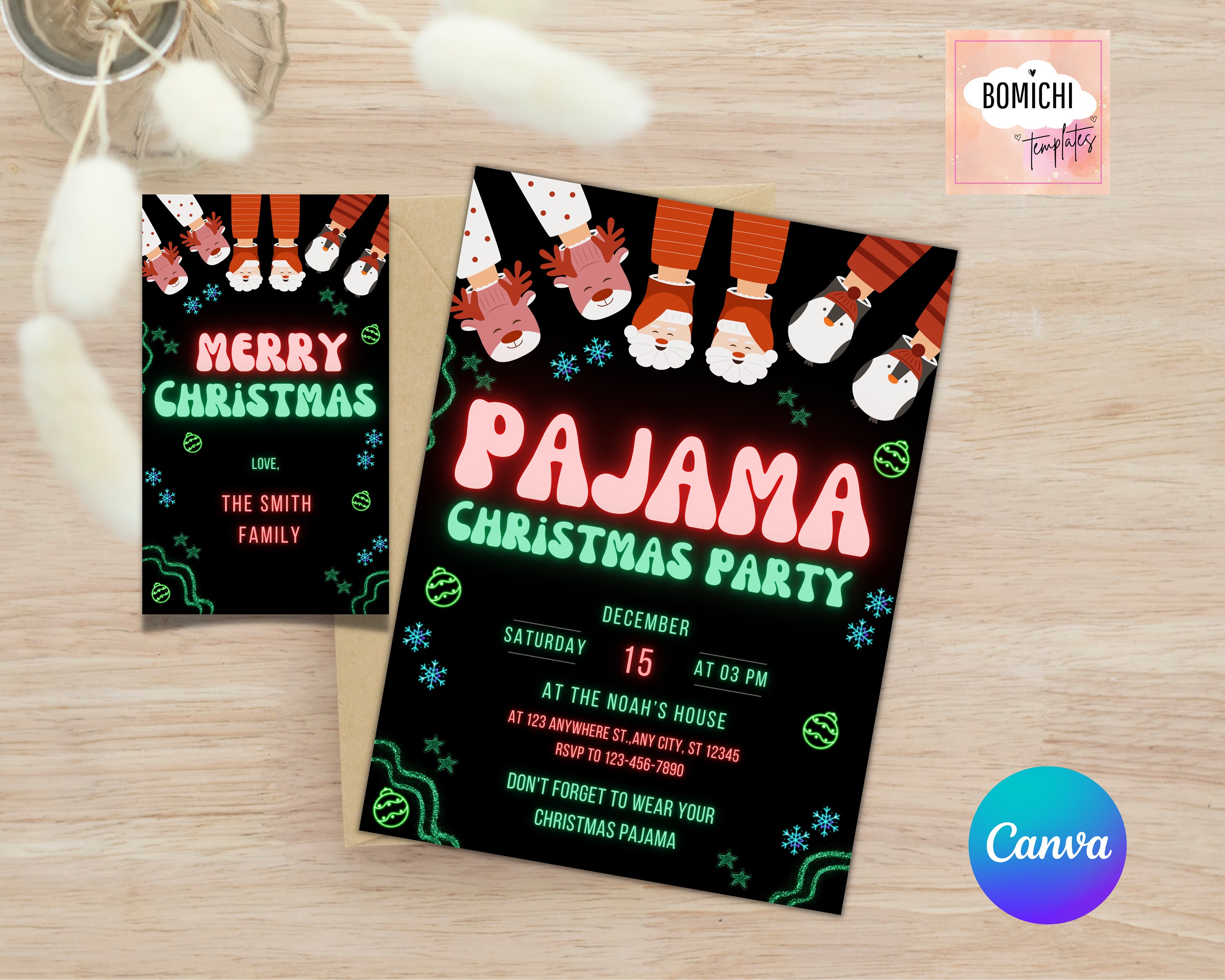 Editable Christmas Pajama Invitation Template Pajama Party Etsy