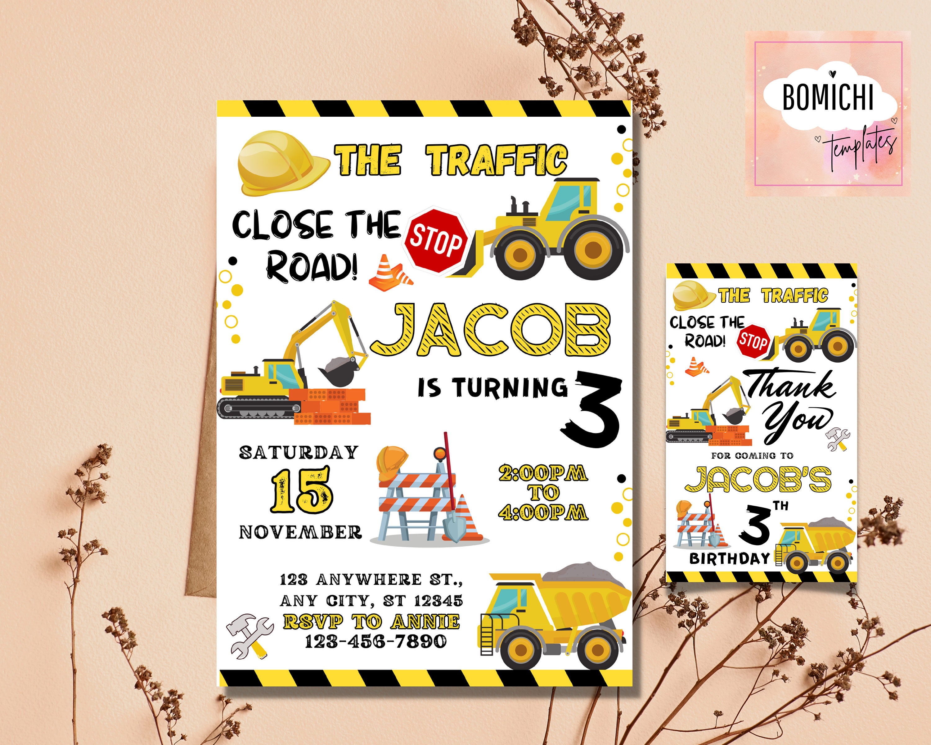 Editable Construction Invitation Template Construction - Etsy Canada