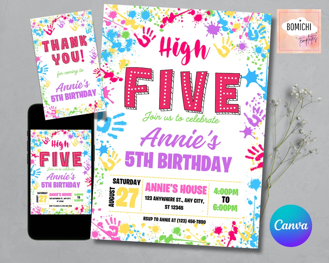 High Five Birthday Invitation, Editable Hi Five Invite Template, Girls ...