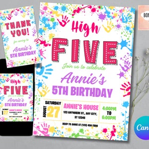 High Five Birthday Invitation, Girls 5th, Editable Template (digital ...