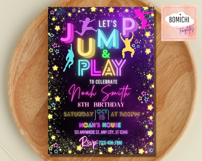 Jump Party Invitation, Trampoline Park Birthday Invitation, Trampoline ...