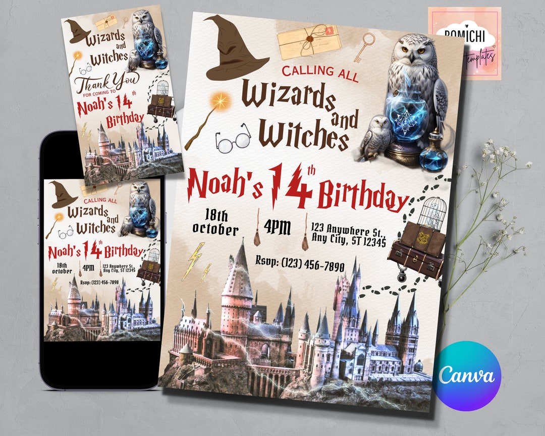 Editable Wizard Birthday Invitation, Magical School Party (digital ...