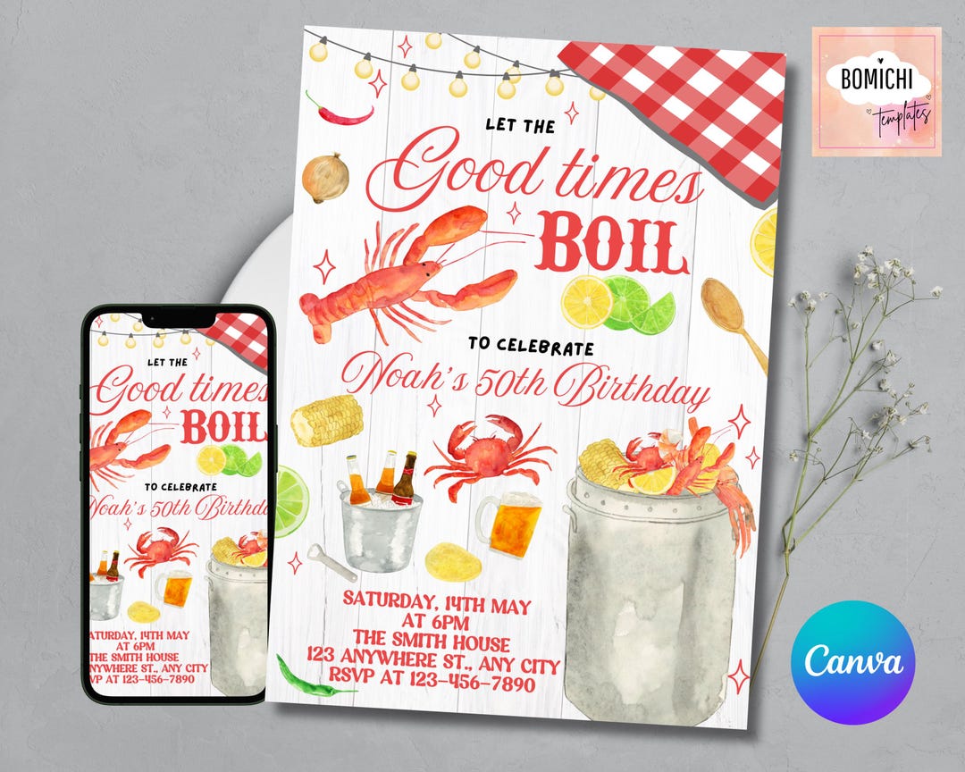 Editable Crawfish Boil Party Invitation, Seafood Boil Invite Hand Drawn ...
