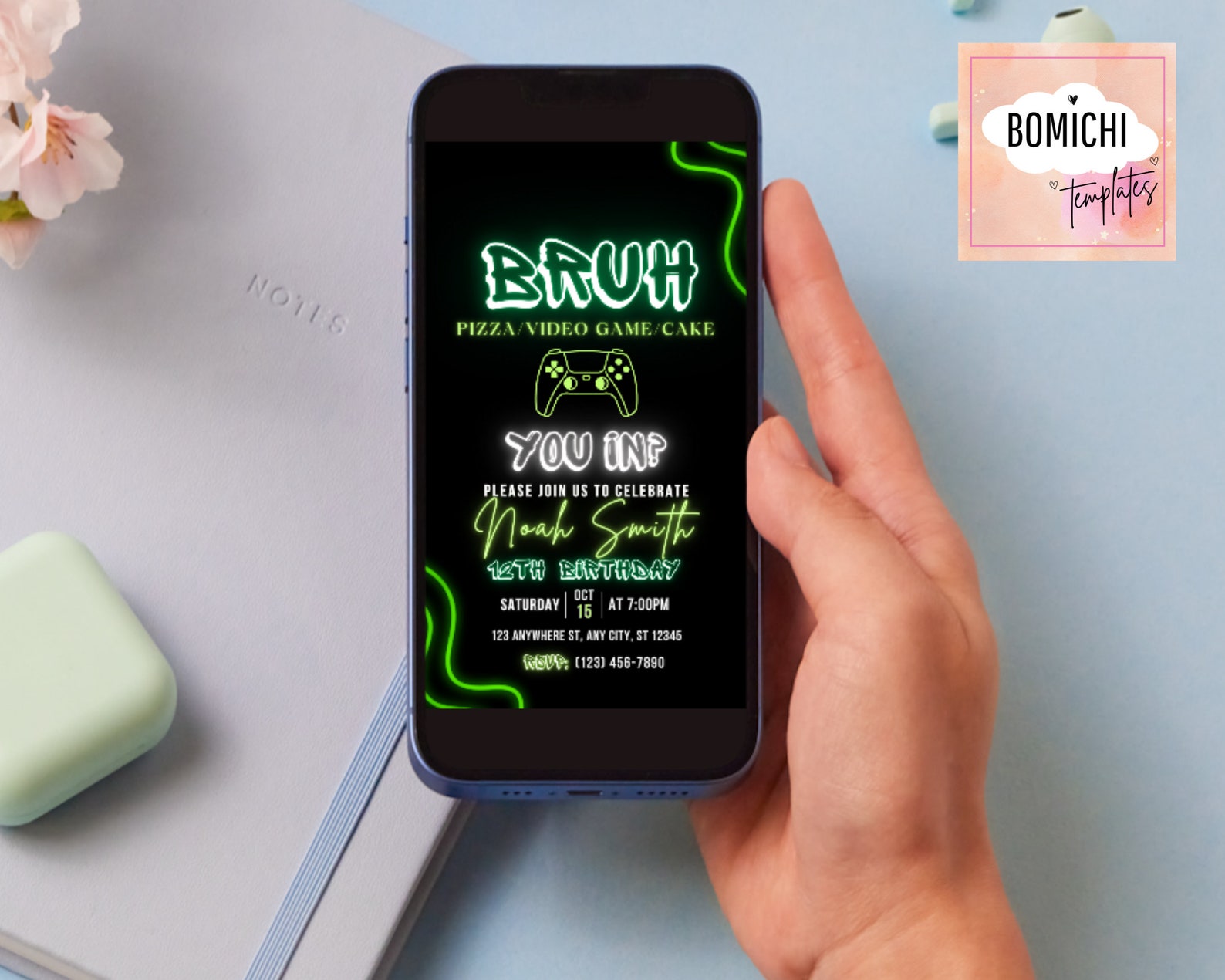 Editable BRUH Invitation, Neon 13th Birthday Video Invitation, Digital ...