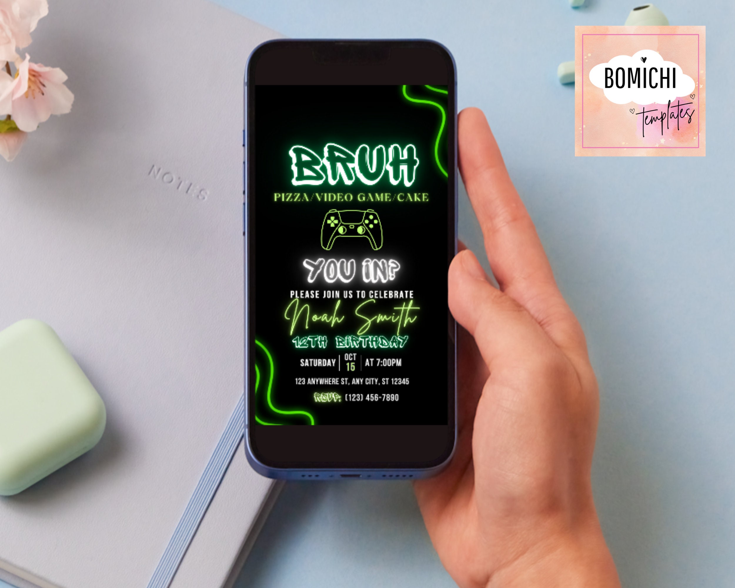 Editable BRUH Invitation Neon 13th Birthday Video Invitation - Etsy