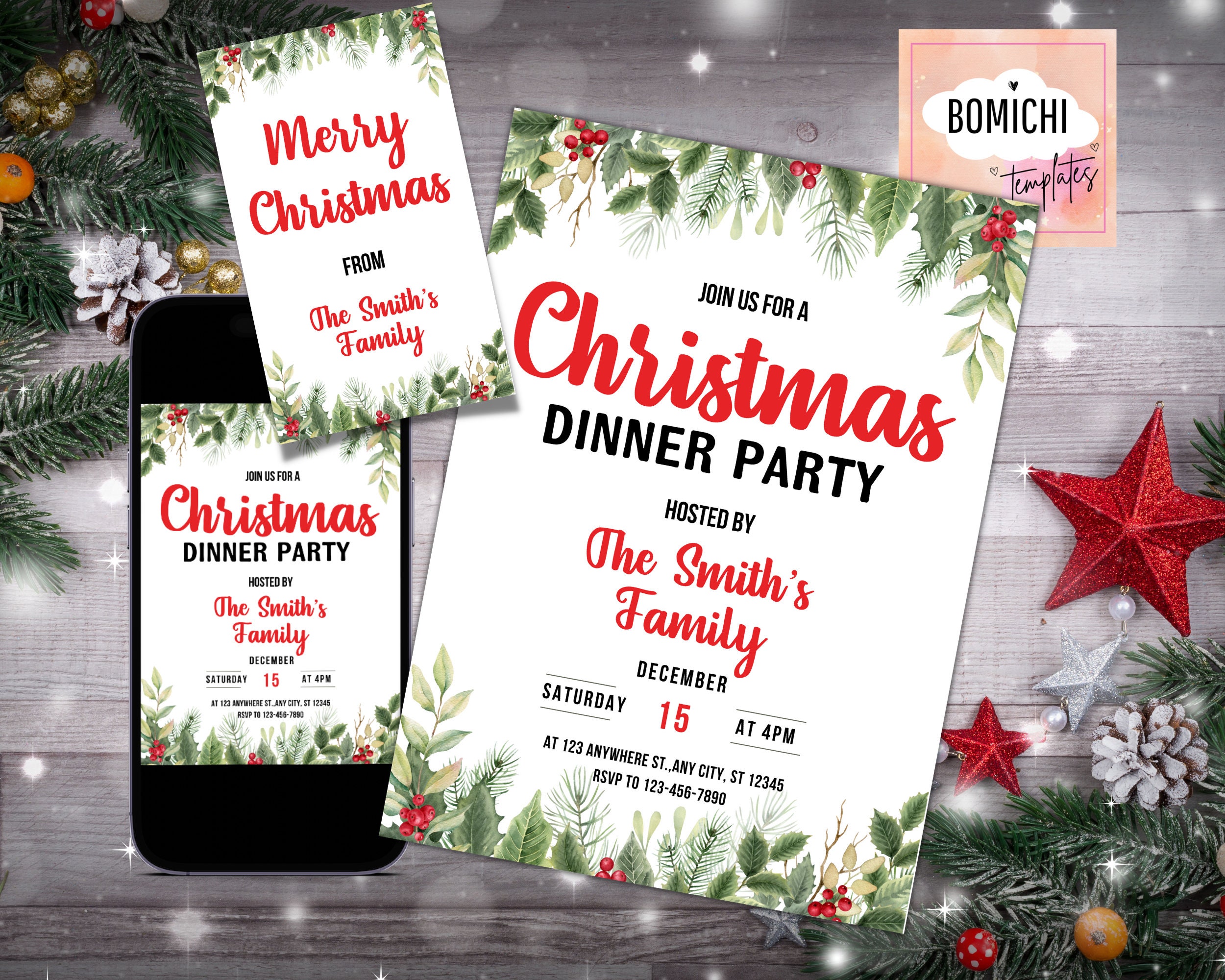 Editable Christmas Dinner Invitation Template Dinner Party - Etsy