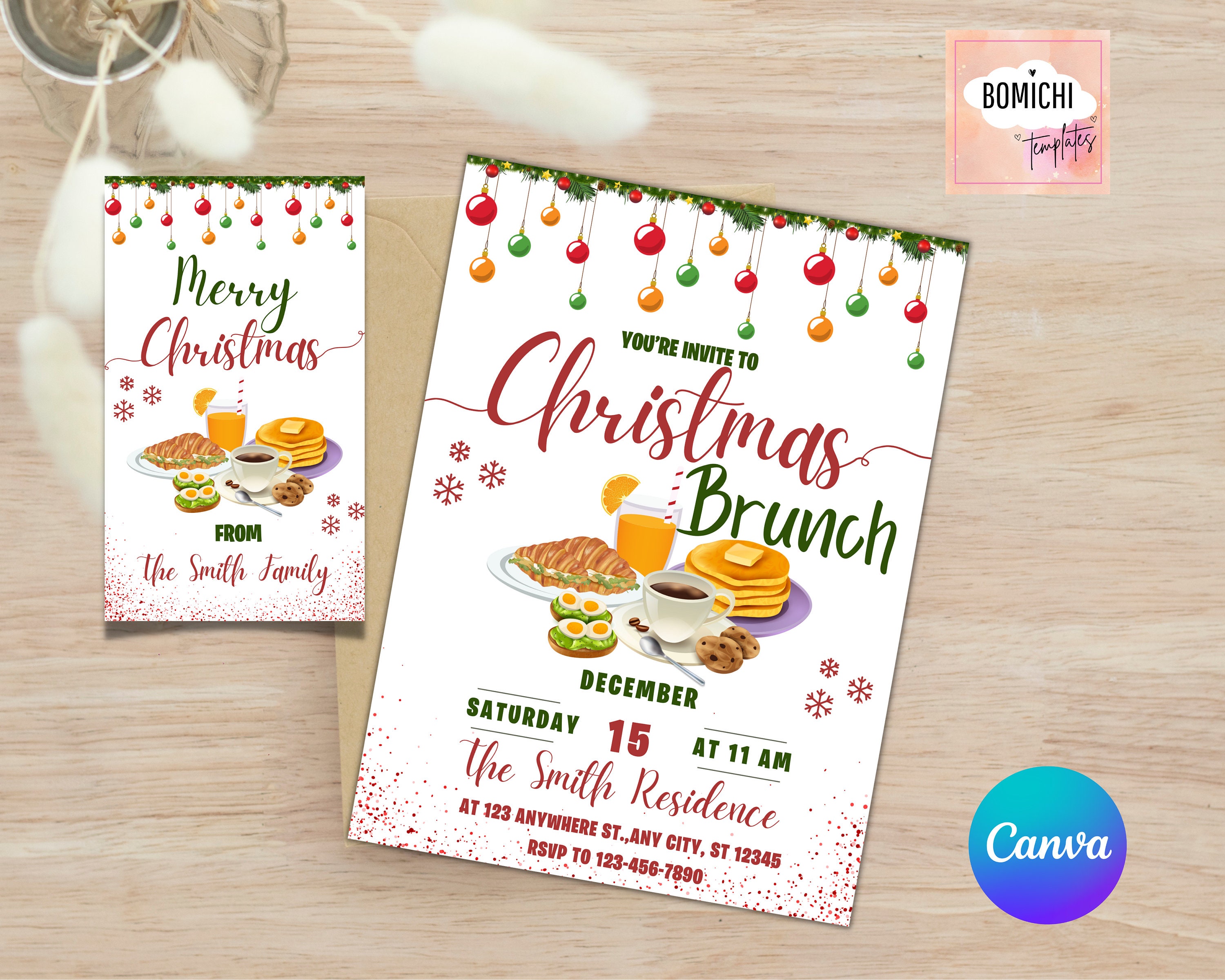 Editable Christmas Brunch Invitation Template, Let's Brunch Invitation ...
