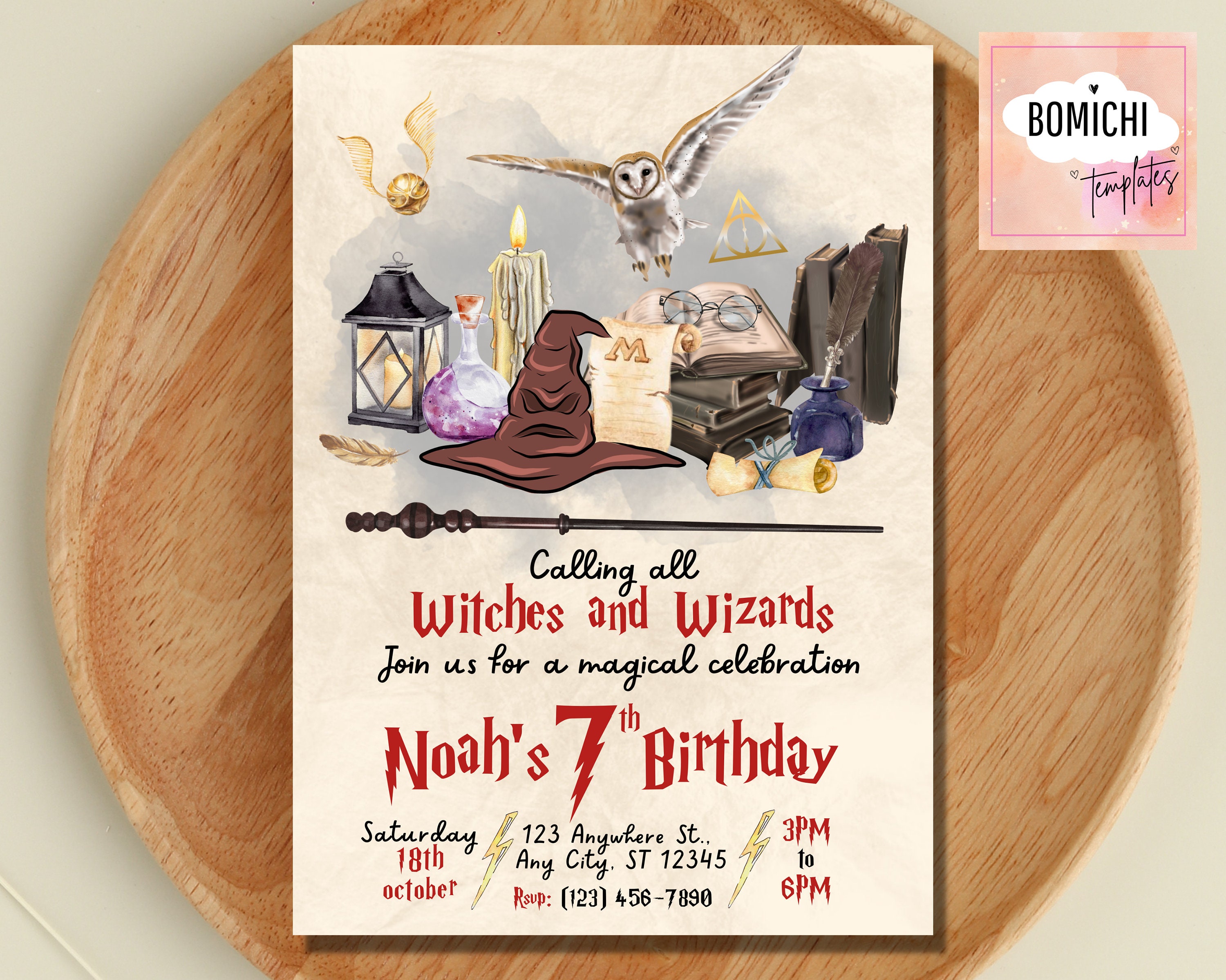 Editable Wizard Birthday Invitation, Magical Birthday Party Invite ...