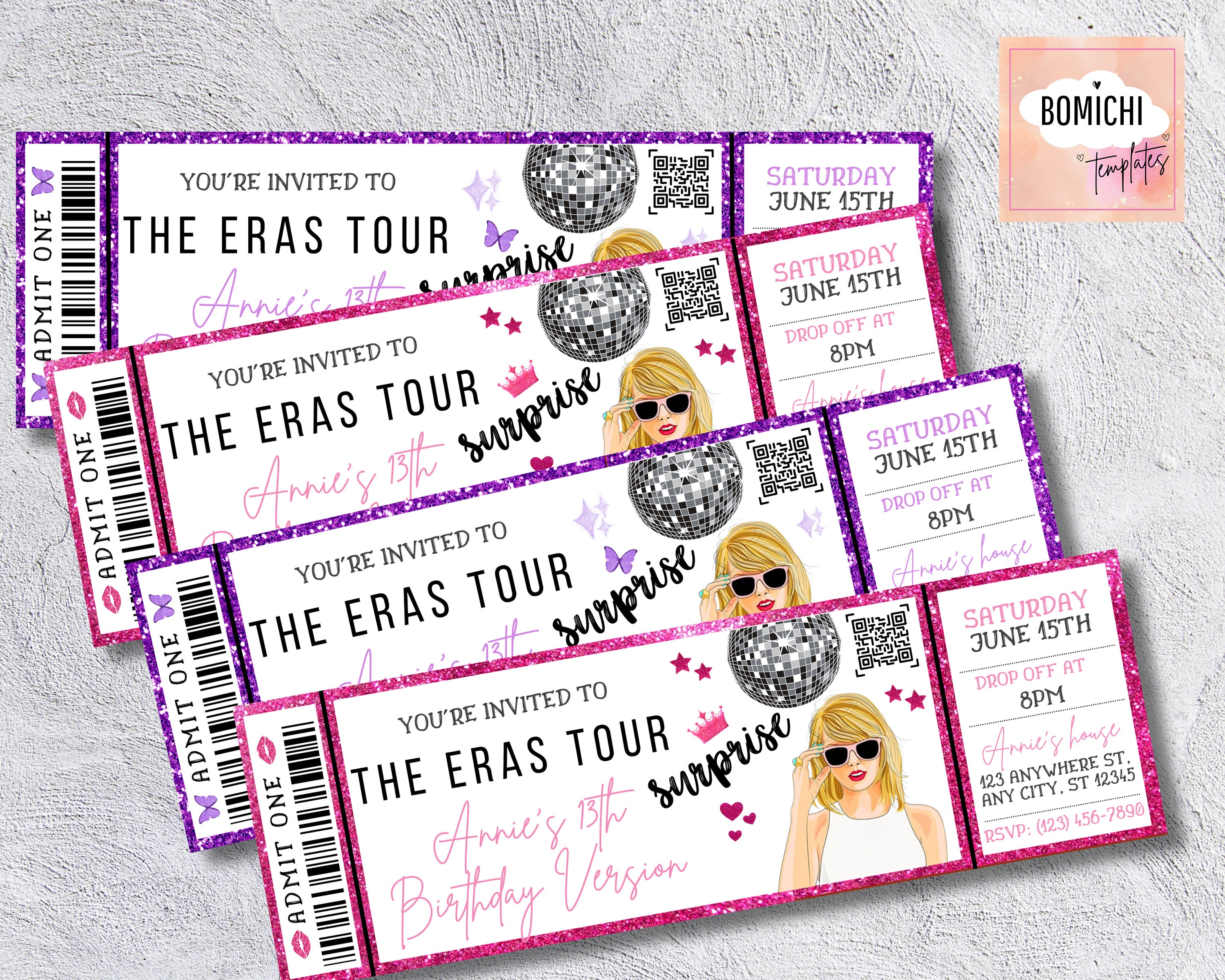 Eras Tour Birthday Surprise Ticket Invitation, Printable Template ...
