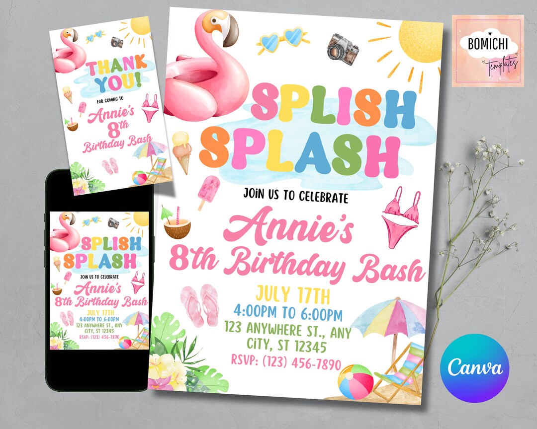 Editable Splish Splash Birthday Invitation, Pool Party Birthday ...