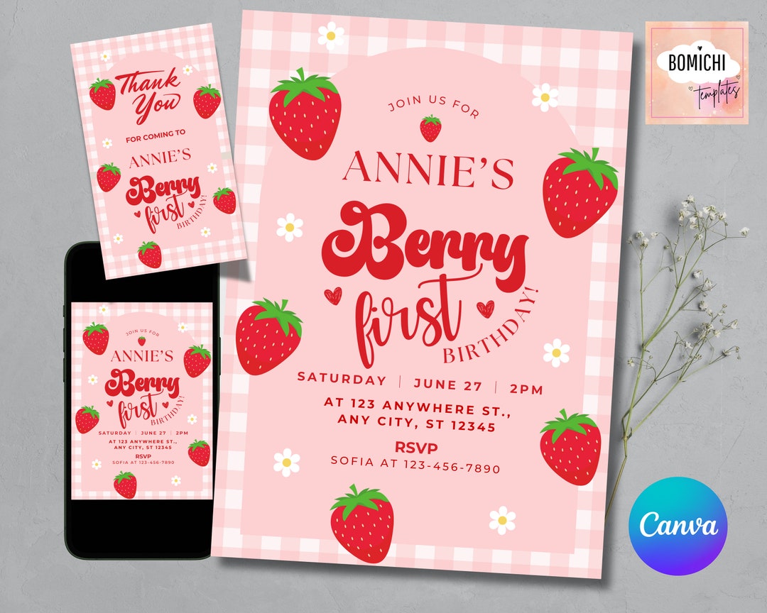 Berry First Birthday Invitation Template, Berry First Birthday ...