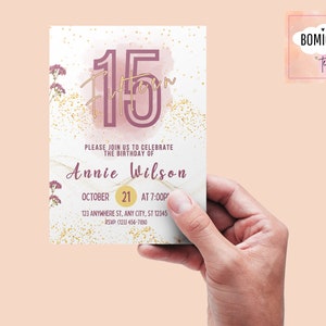 Printable and Electronic 15th Birthday Invitation, Girl 15th Birthday ...
