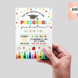 Preschool Graduation Invitation Template, Colorful Crayon Design ...