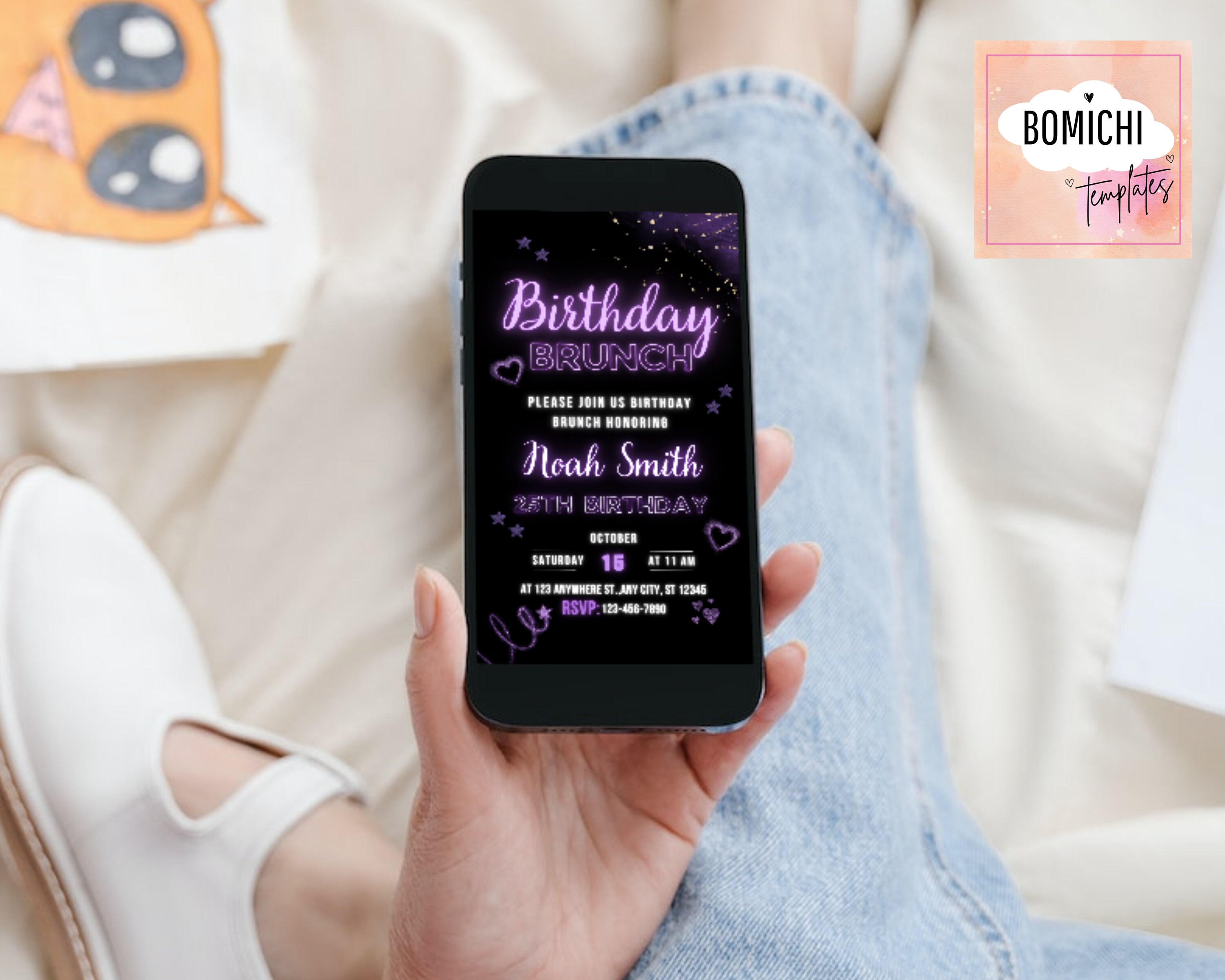 EDITABLE Neon Birthday Brunch Invitation 25th Birthday Brunch - Etsy