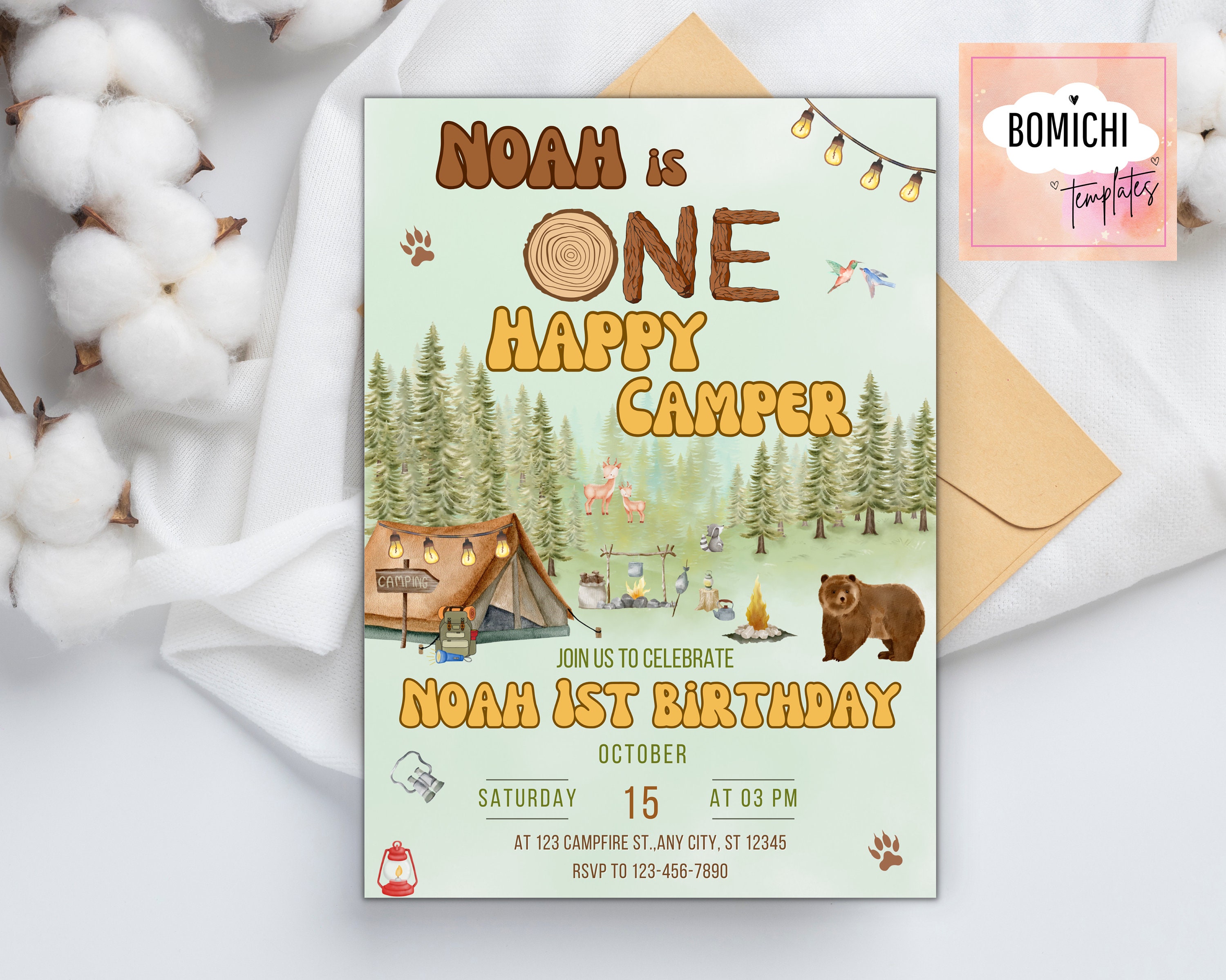 Editable One Happy Camper Invitation One Happy Camper - Etsy