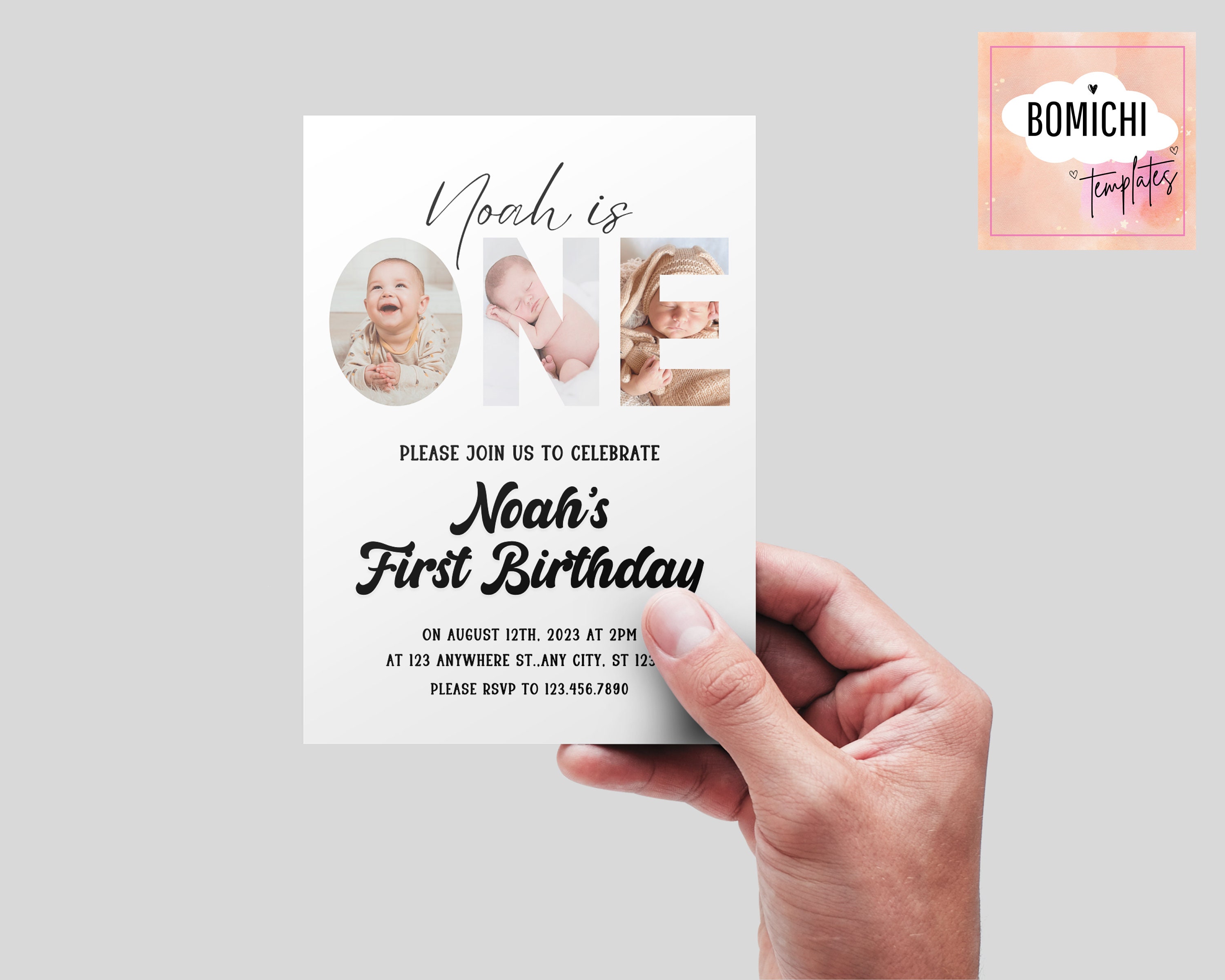1st Birthday Invitation Boy, Minimal 1st Birthday Invitation Template ...