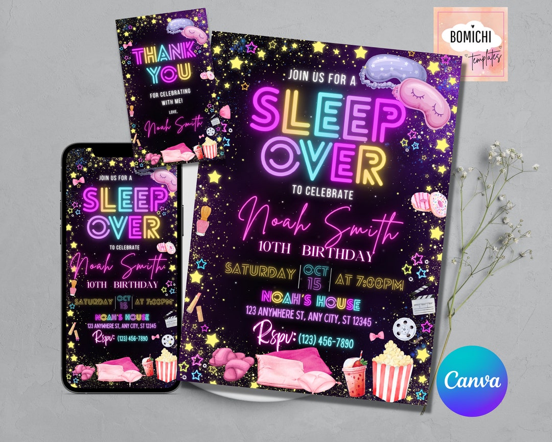 Slumber Party Invitation, Sleepover Birthday Invitation, Electronic and ...