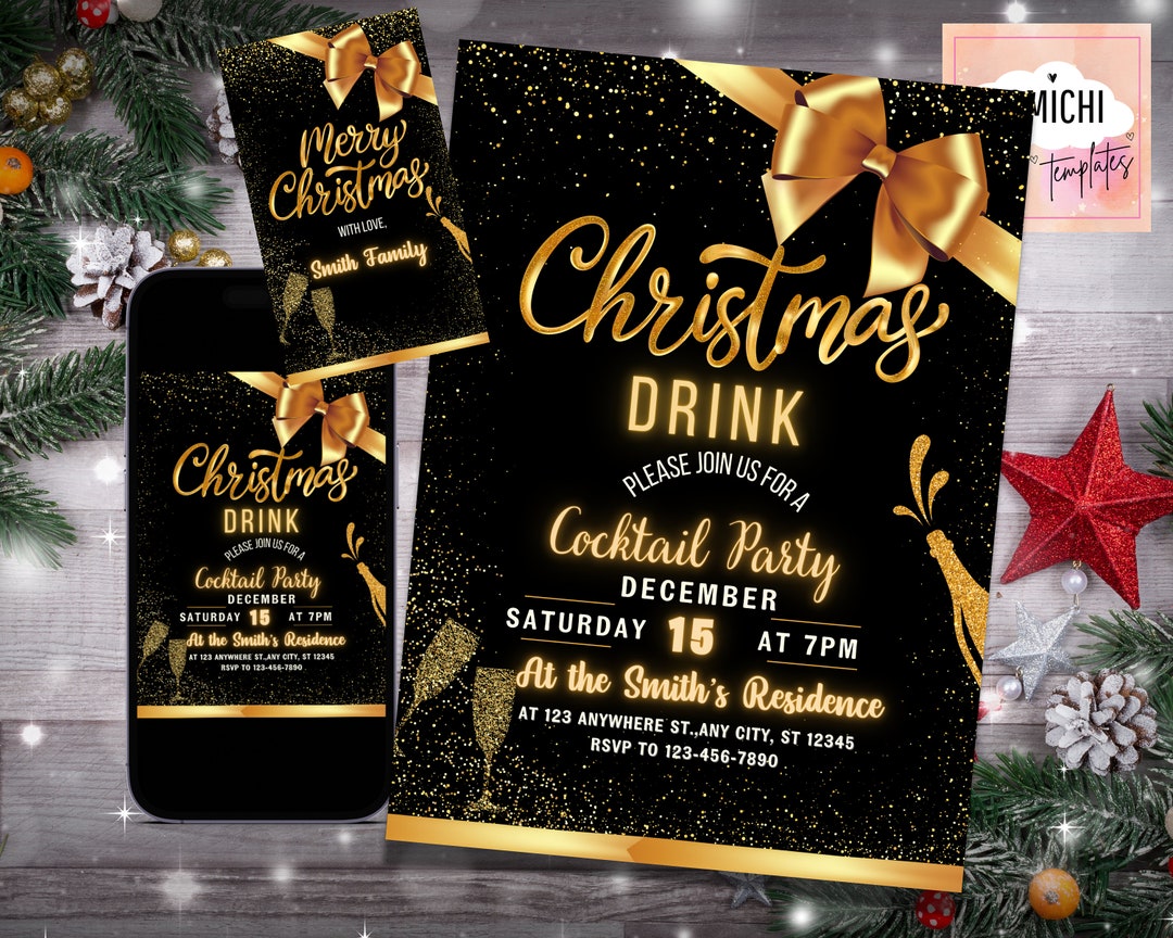 Christmas Cocktails Party Invite, Editable Christmas Drinks Invitation ...