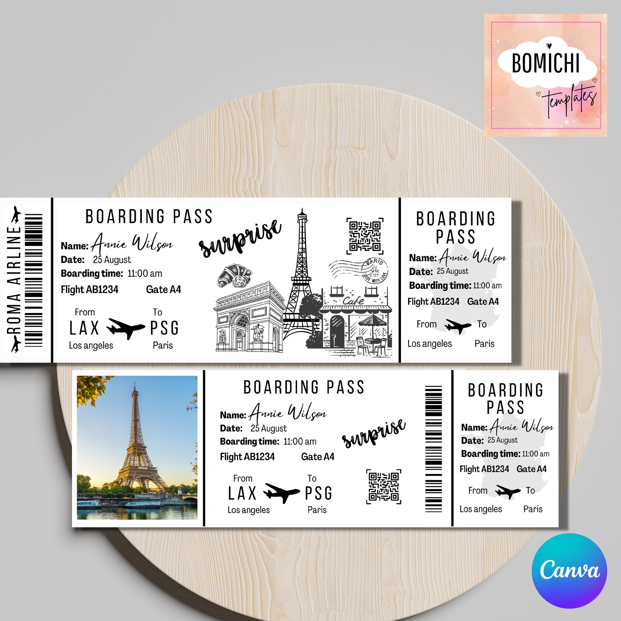 Printable and Editable Paris Surprise Boarding Pass Ticket - Etsy
