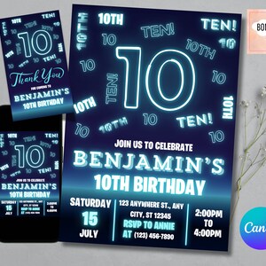 10th Neon Birthday Invitation, Boy Birthday Invitation, Bruh Birthday ...