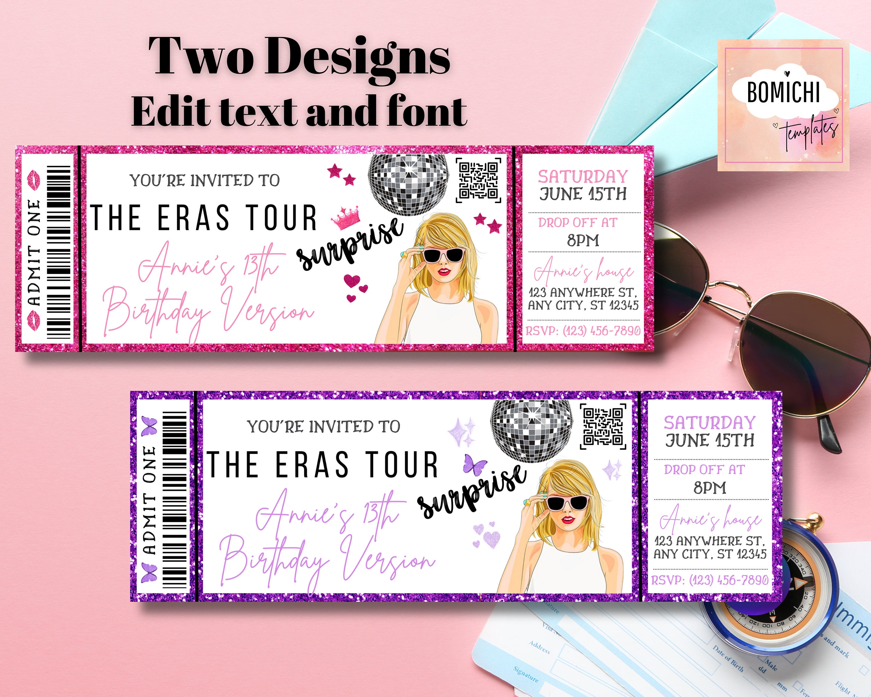 Eras Tour Birthday Surprise Ticket Invitation, Printable Template ...