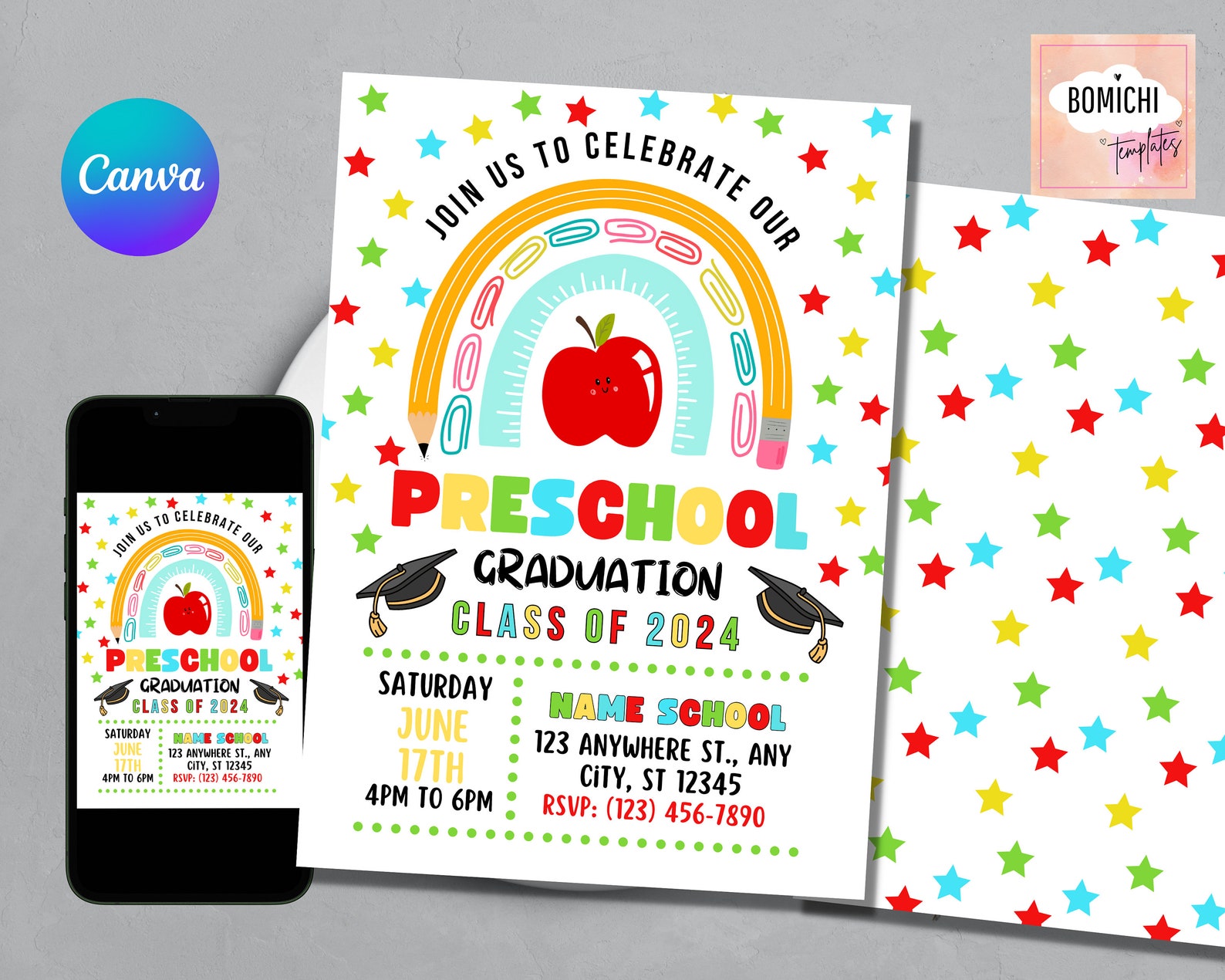 Preschool Graduation Invitation Template, Colorful Rainbow Design ...