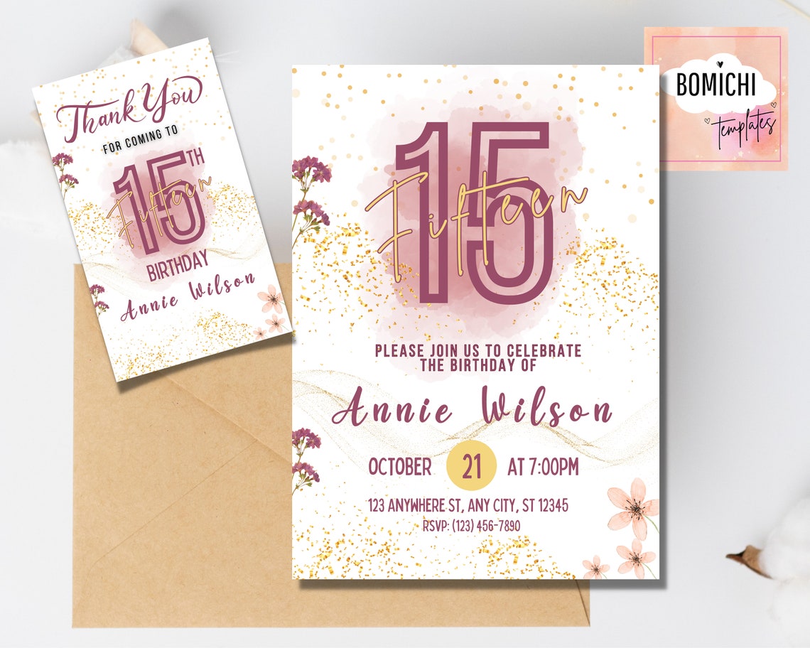 Printable and Electronic 15th Birthday Invitation Girl 15th - Etsy