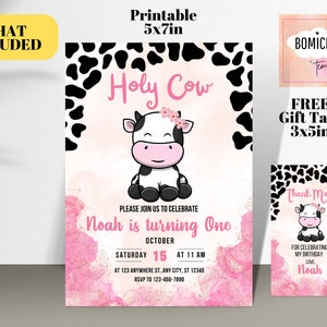 Holy Cow Birthday Invitation Template, Cow Thank You Tag (digital) - Etsy