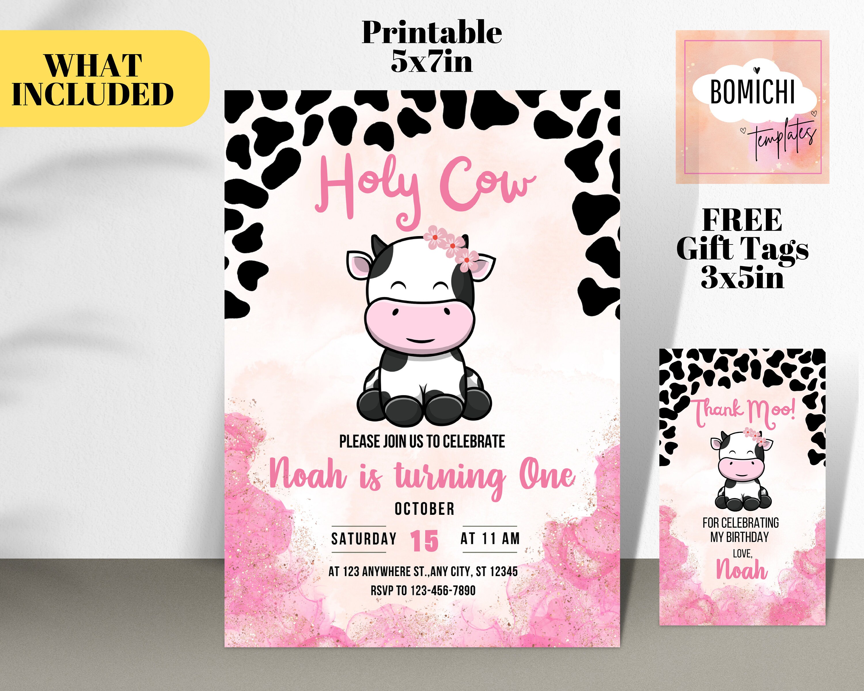 Holy Cow Birthday Invitation Template, Cow Thank You Tag (digital) - Etsy