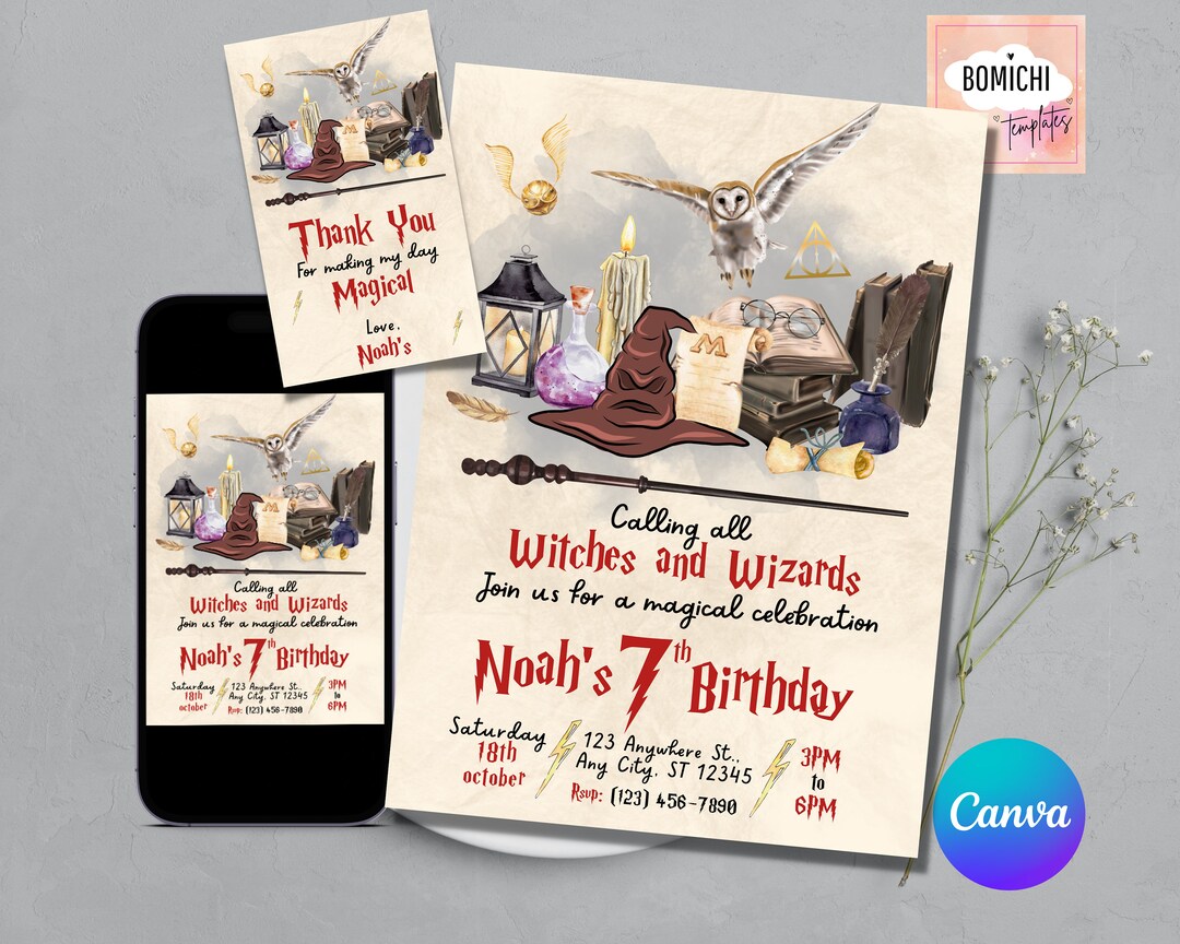 Editable Wizard Birthday Invitation, Magical Birthday Party Invite ...