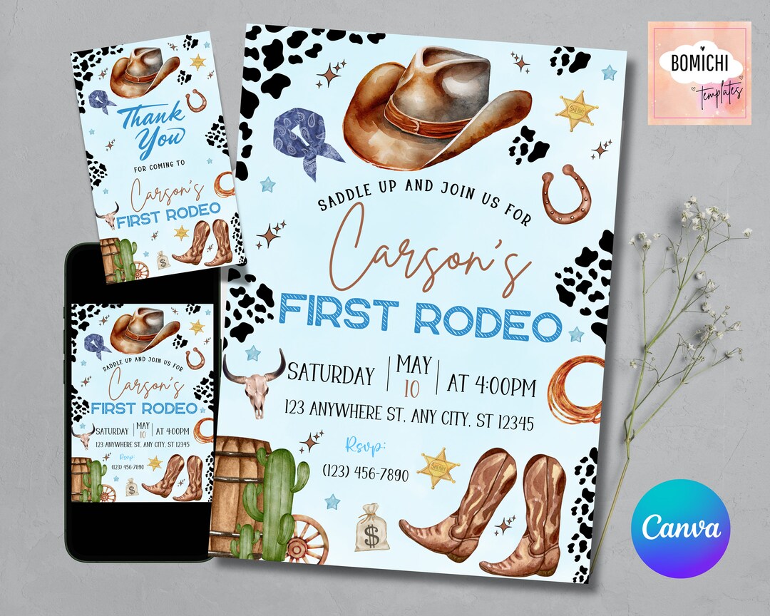 FIRST RODEO Invitation Template, Printable Wild West Birthday Invite ...