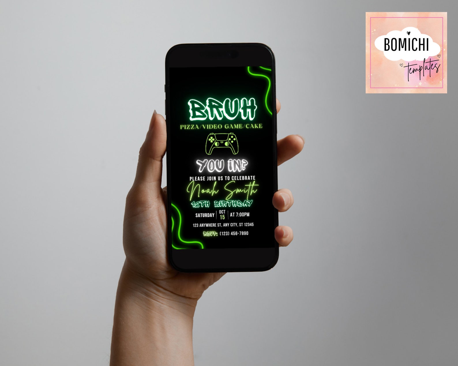 Editable BRUH Invitation, Neon 13th Birthday Video Invitation, Digital ...