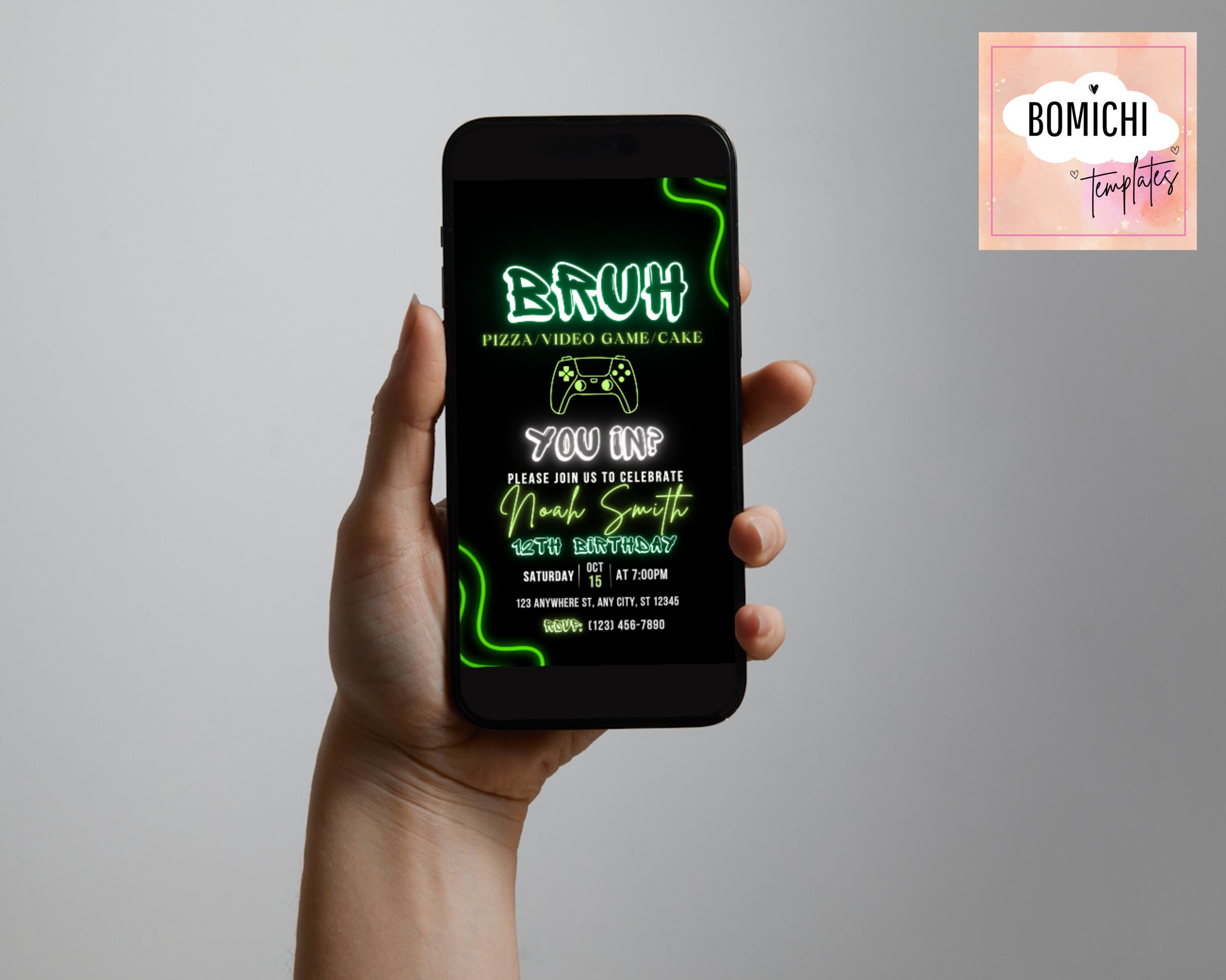 Editable BRUH Invitation Neon 13th Birthday Video Invitation - Etsy