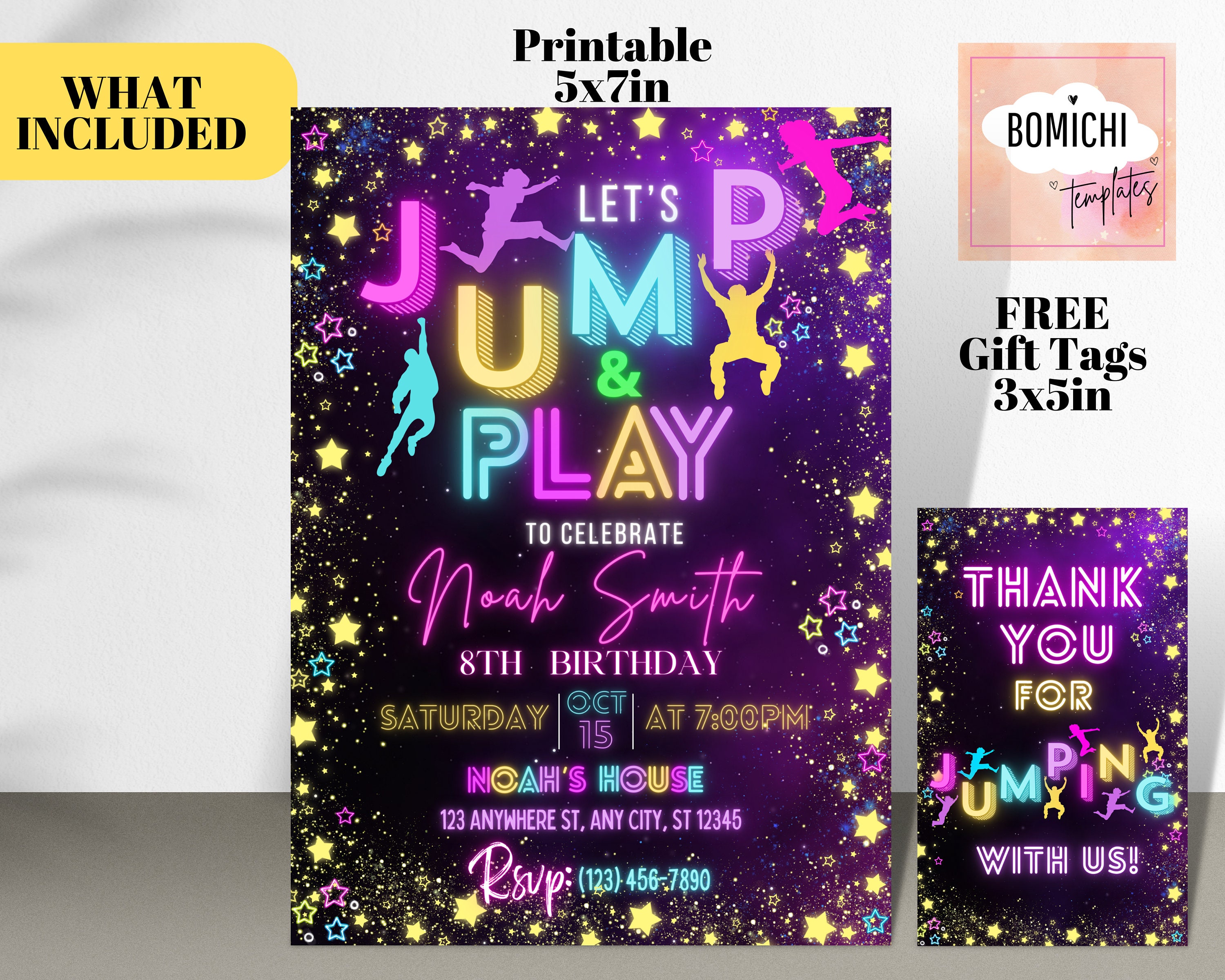 Jump Party Invitation, Trampoline Park Birthday Invitation, Trampoline ...