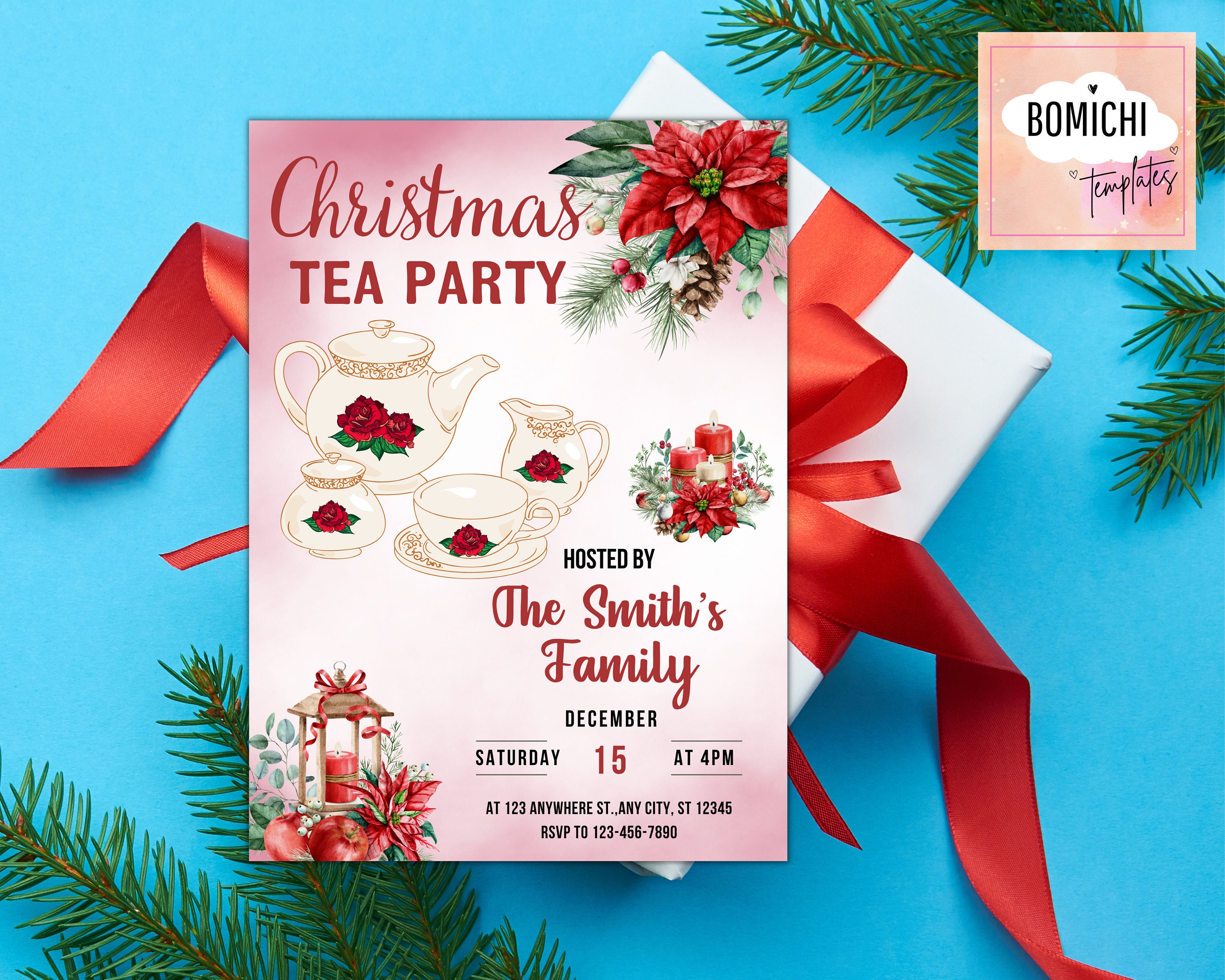 Editable Christmas Tea Party Invitation Template Tea Party - Etsy