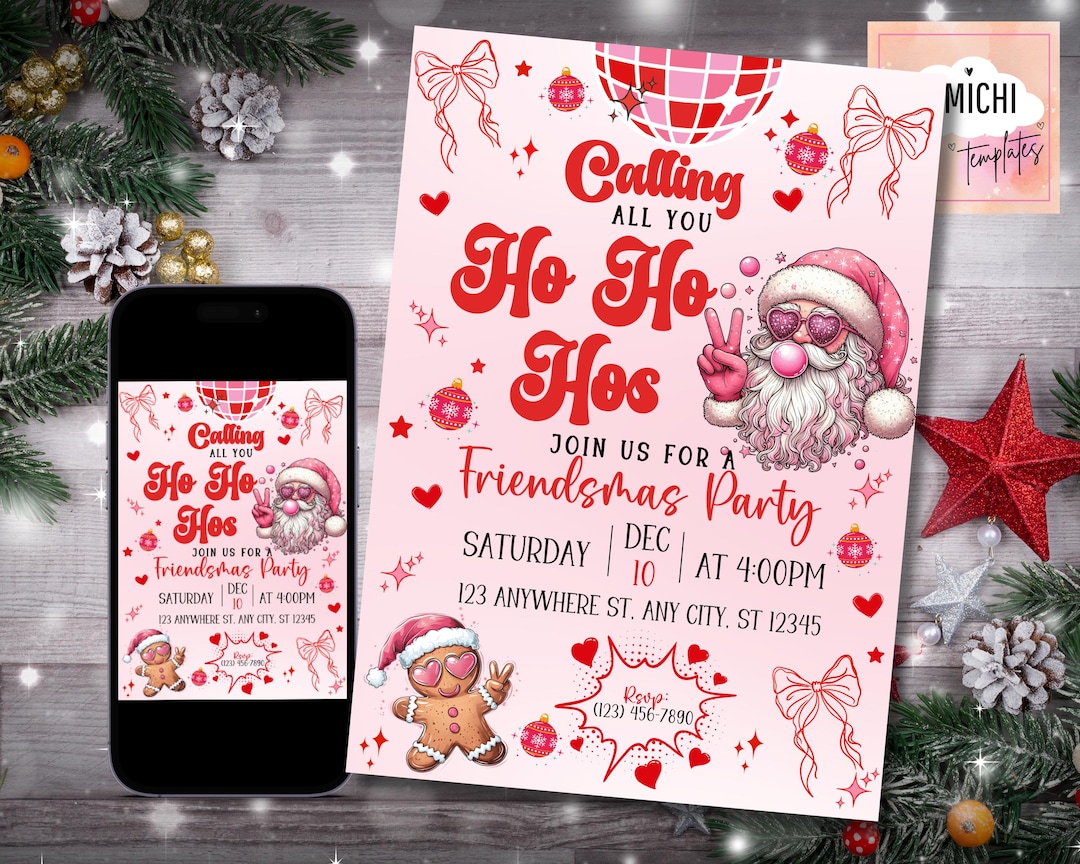 Christmas Funny Invitation, Ho Ho Hos Invitation, Friendsmas Party ...