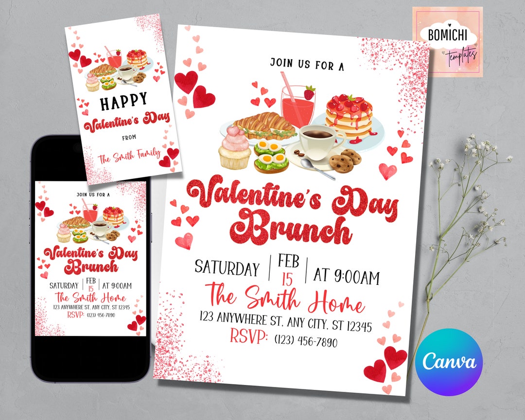 Valentine's Day Brunch Invitation, Printable Valentine's Day Invite ...