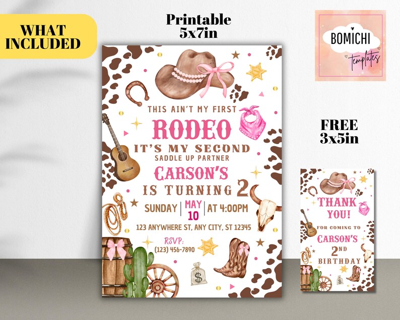 Editable Cowgirl Birthday Invitation, My Second Rodeo Invitation ...