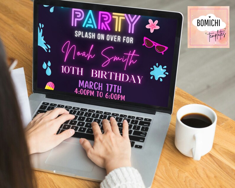 Neon Pool Party Invitation, Editable Template (PDF/JPEG) - Etsy