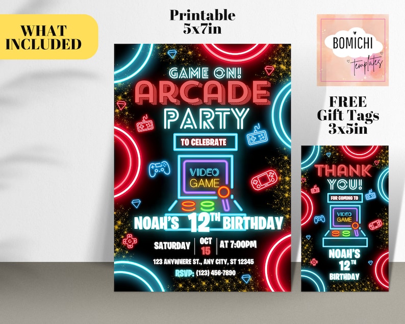 Arcade Birthday Invitation, Arcade Party Invitation, Gaming Invitation ...