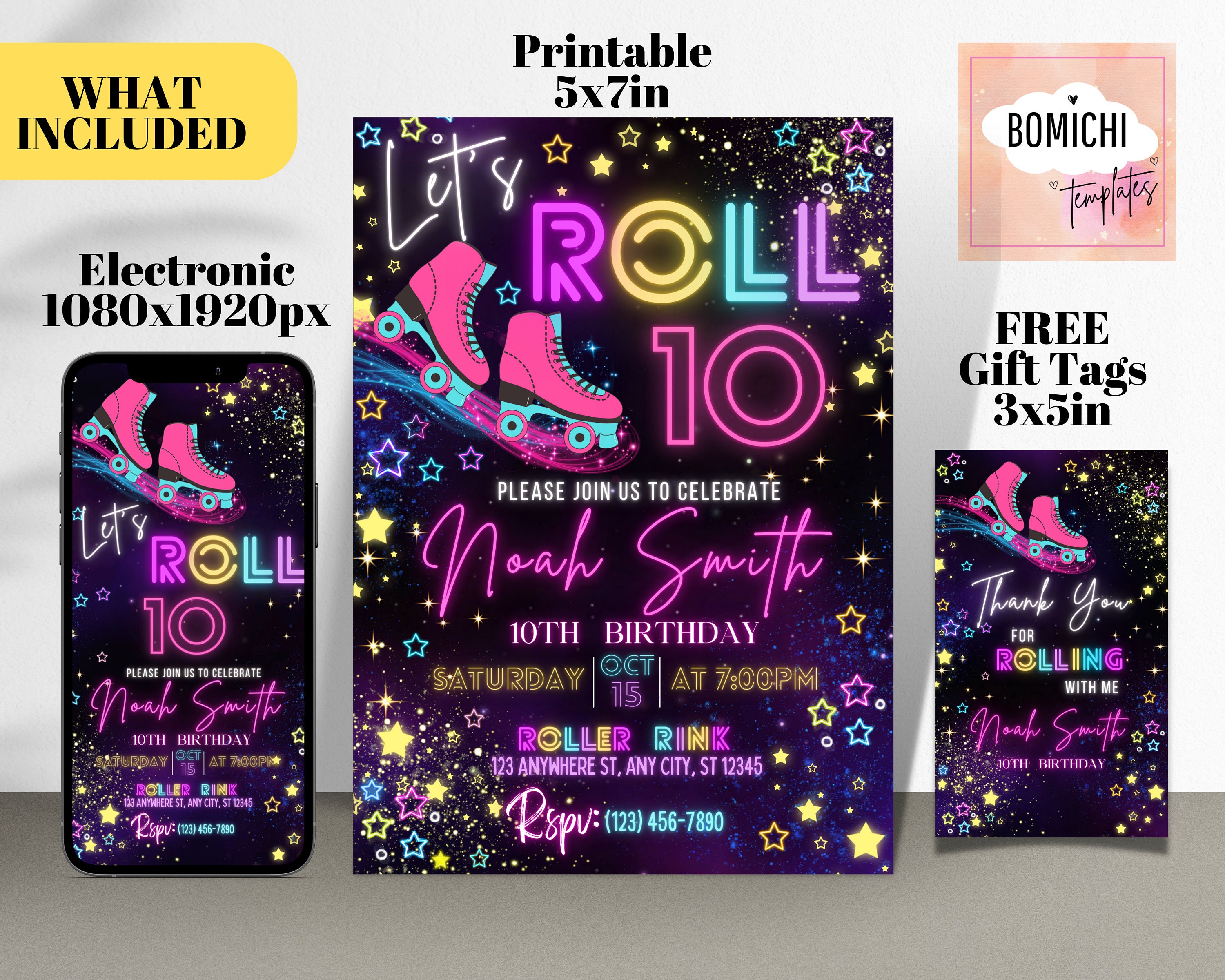 Roller Skate Birthday Invitation, Skate Party Birthday Invitation ...
